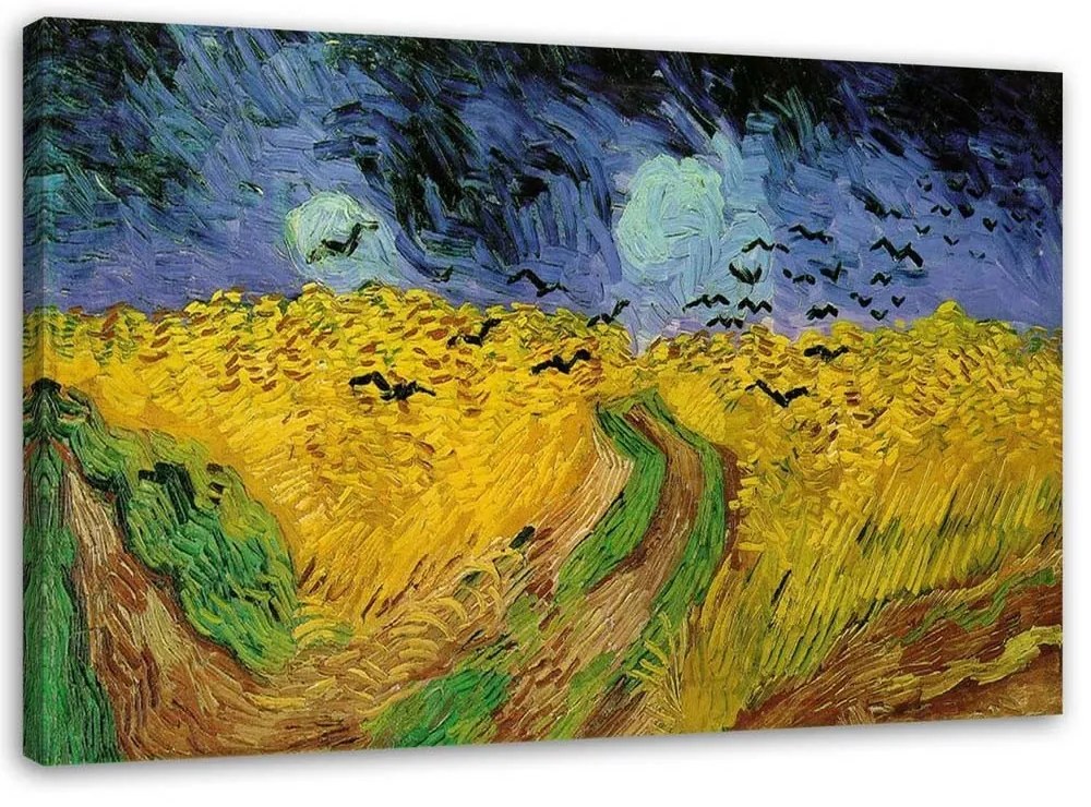Obraz na plátně, REPRODUKCE Pšeničné pole s havrany V. Gogh - 100x70 cm