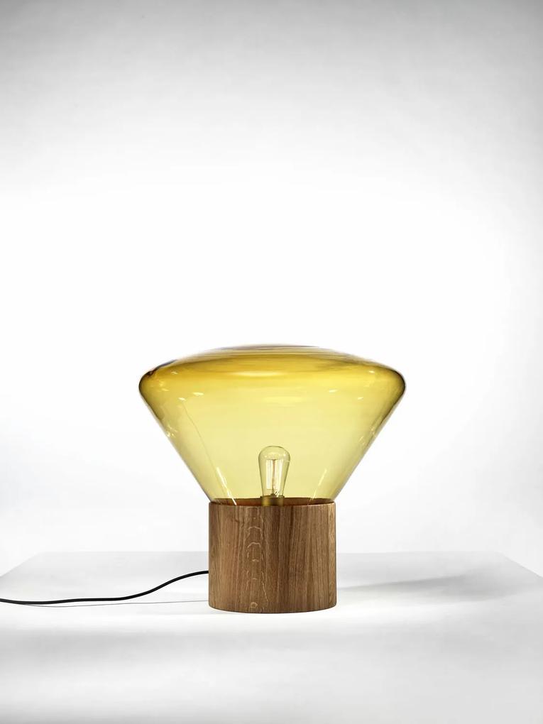 Designová lampa Brokis Muffins Wood PC849 Barva skla: Fialová - transparentní sklo, Barva el. vedení: Textilní kabel -  světle šedý, Dřevo: Dub evropský - černě mořený
