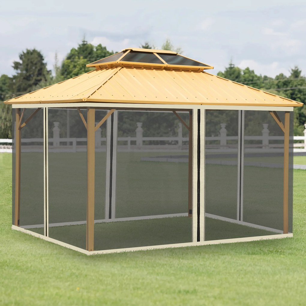 Outsunny 4 boční panely 3,5x2 m pro zahradní altán s mřížkou a zipem, černé