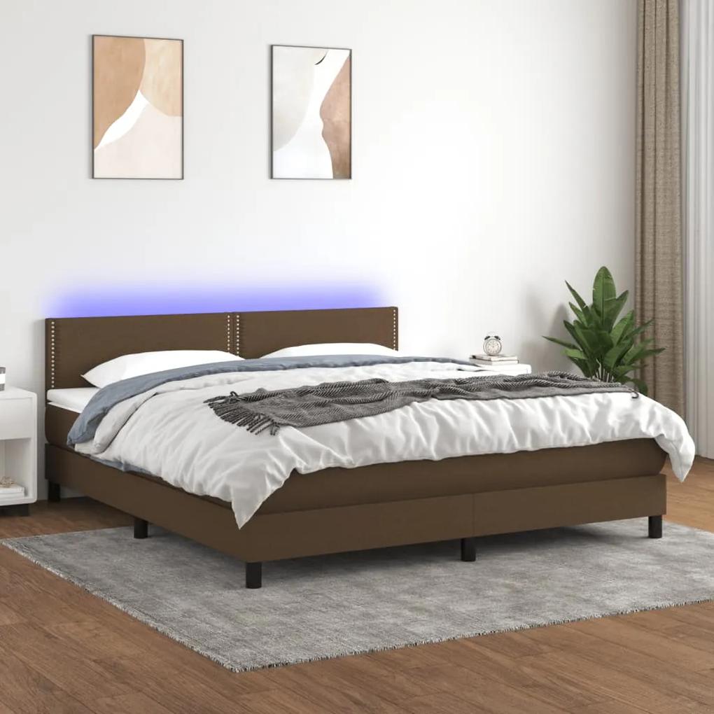Box spring postel s matrací a LED tmavě hnědá 180x200 cm textil,  3133096