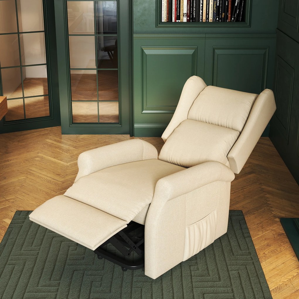HOMCOM TV křeslo se stojánkem ergonomické elektricky nastavitelné s funkcí polohování 72,5 x 94 x 109 cm krémové barvy pro pohodlné sezení