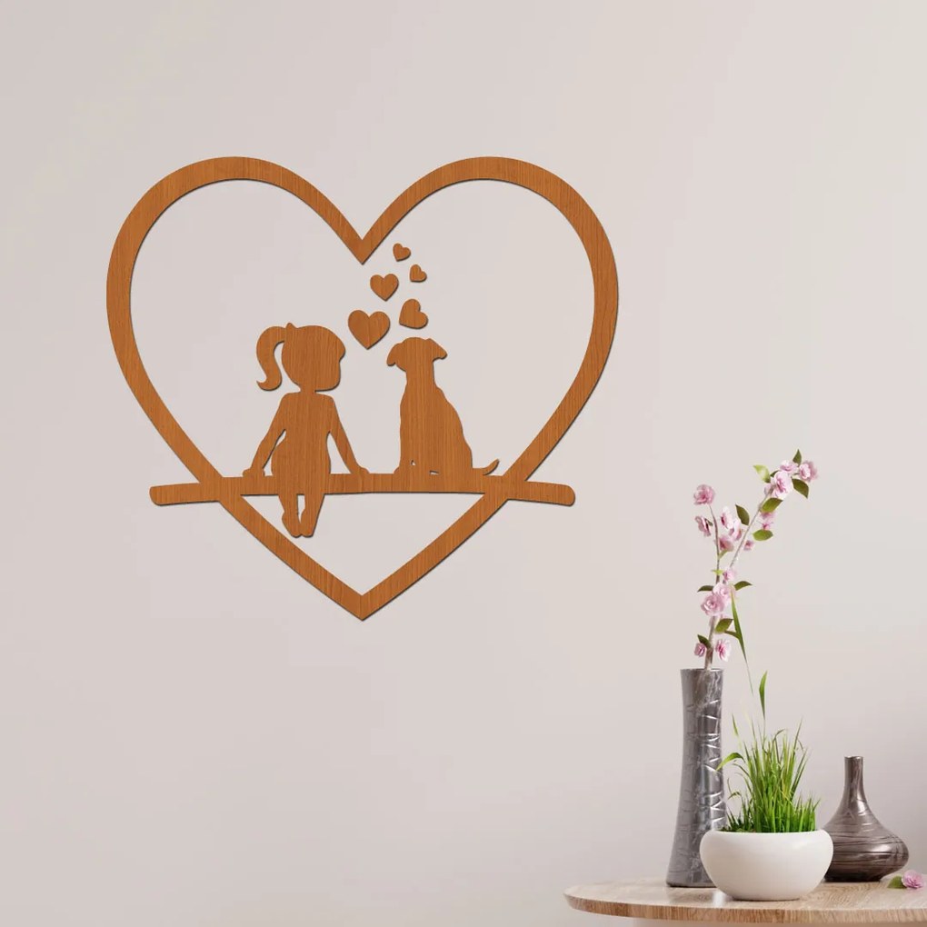 dřevo života Dřevěné srdce Dívka s psíkem Zvolte barvu dekoru: Wenge, Rozměry šxv (cm): 40x36