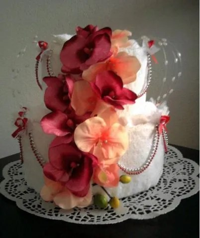 Textilní dort pro ženu bílý orchidej k narozeninám či svatbu - 256