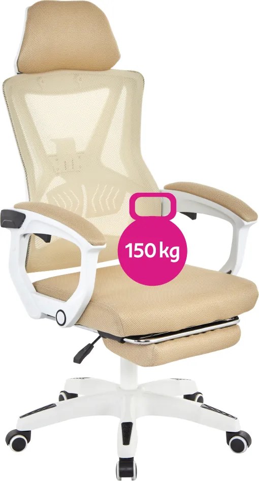 Kancelářské křeslo, béžová/bílá, nosnost 150 kg, MALVIN