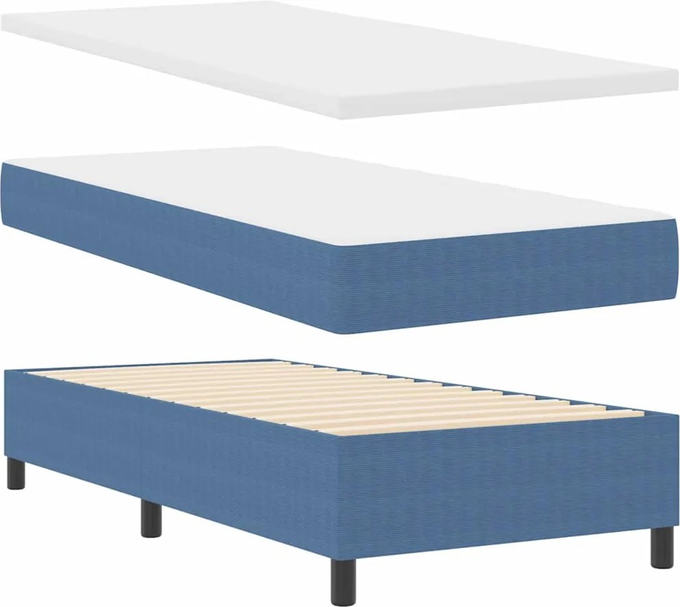 Postel s boxspringem Modrá a bílá 100 x 200 cm Žebrovaná látka 3337450