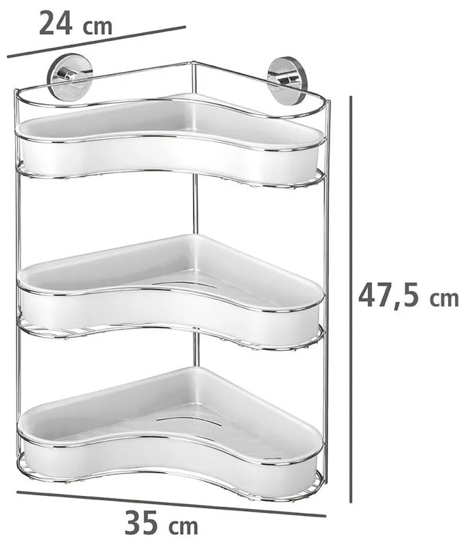 Samodržící třípatrová rohová polička s miskami Wenko Vacuum-Loc, nosnost až 33 kg