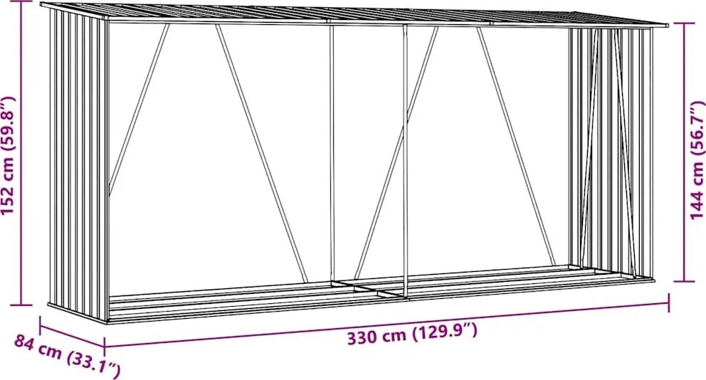 vidaXL Zahradní kůlna na dříví z pozinkové oceli 330x84x152 cm [47085] Barva: antracitová