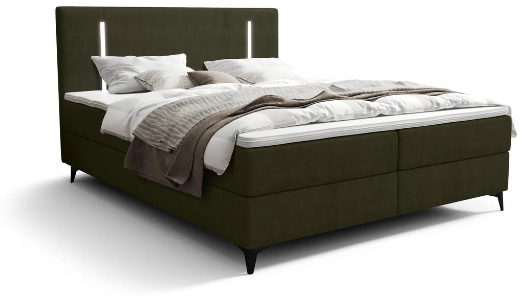 Manželská postel 140 cm Ortega Comfort (olivová zelená) (s roštem a matrací, s úl. prostorem) (s LED osvětlením). 1082715