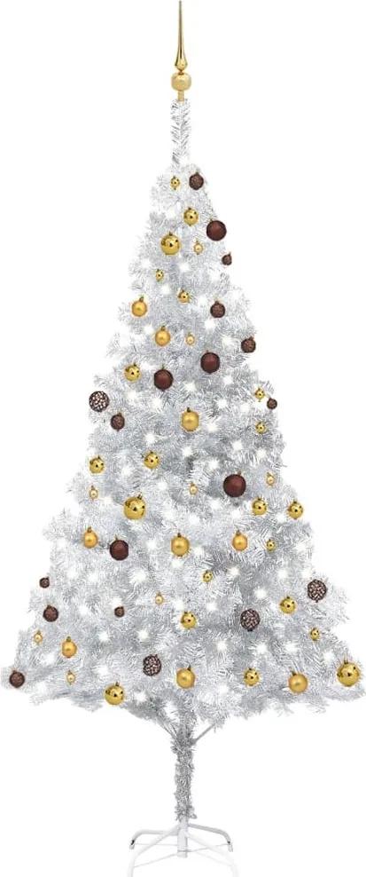 vidaXL Umělý vánoční stromek s LED a sadou koulí 240 cm PVC [3077506] Barva: Růžovo-šedá