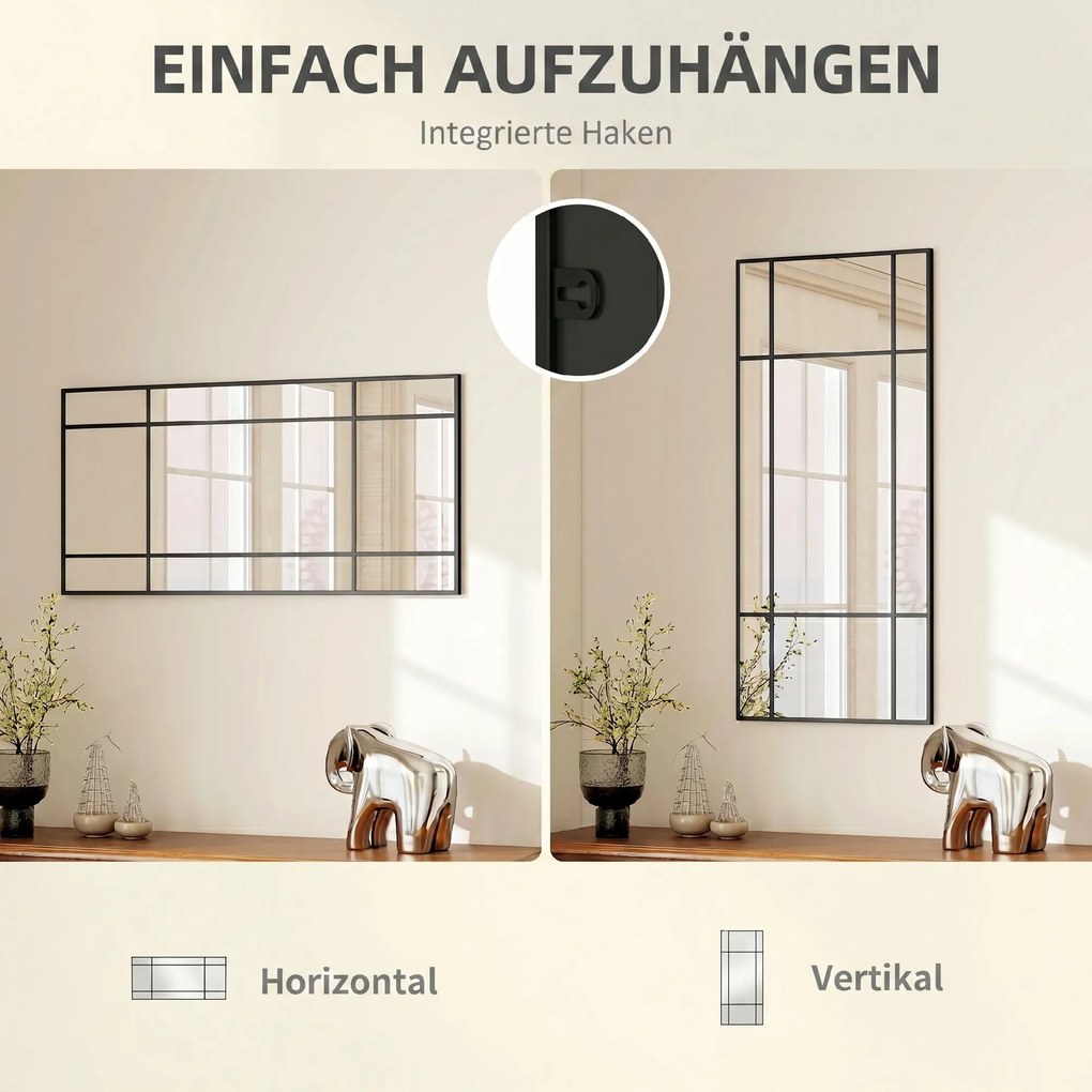HOMCOM Nástěnné zrcadlo, dekorativní zrcadlo s kovovým rámem, černé pruhy, vrstvené sklo, 50Š x 2H x 110V cm