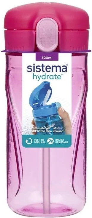 Sistema® hydrate™ láhev quick flip top s brčkem 520 ml, růžová