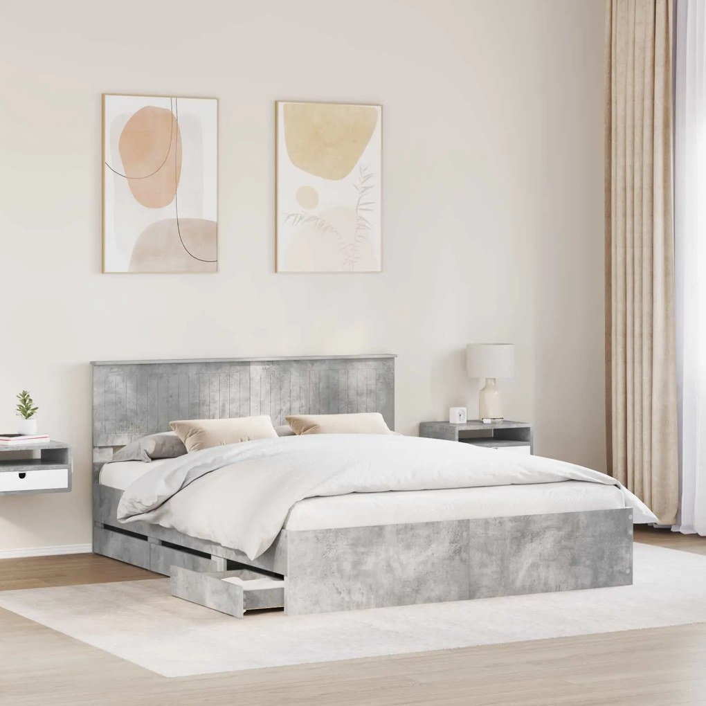 Rám postele s čelo Betonově šedá 160 x 200 cm Inženýrské dřevo 3410689