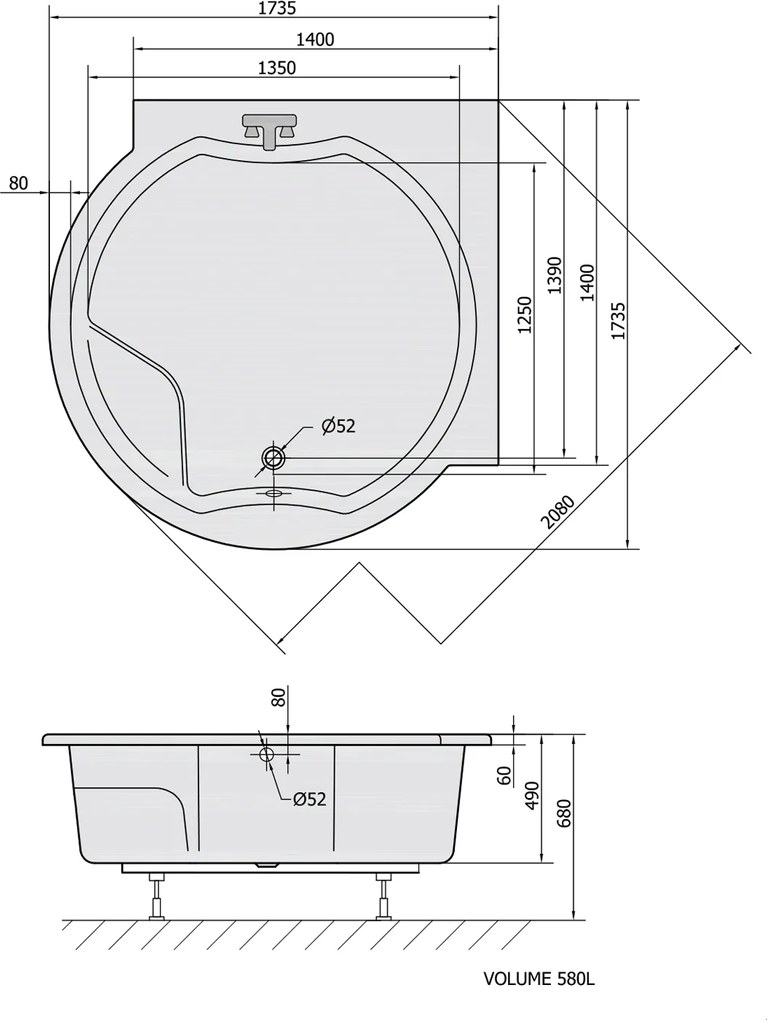 Polysan Royal Corner 173 x 179 cm vana atypická akrylátová 74211