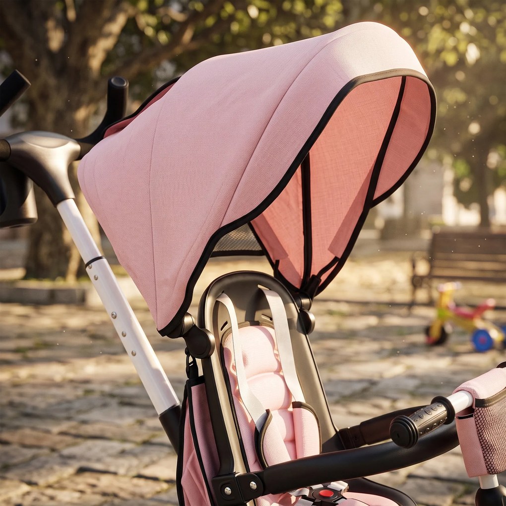 AIYAPLAY Dětská tříkolka, 6-v-1 buggy pro malé děti, s tlačnou tyčí, nastavitelným sedadlem, skládacím designem, bezpečnostní sítí