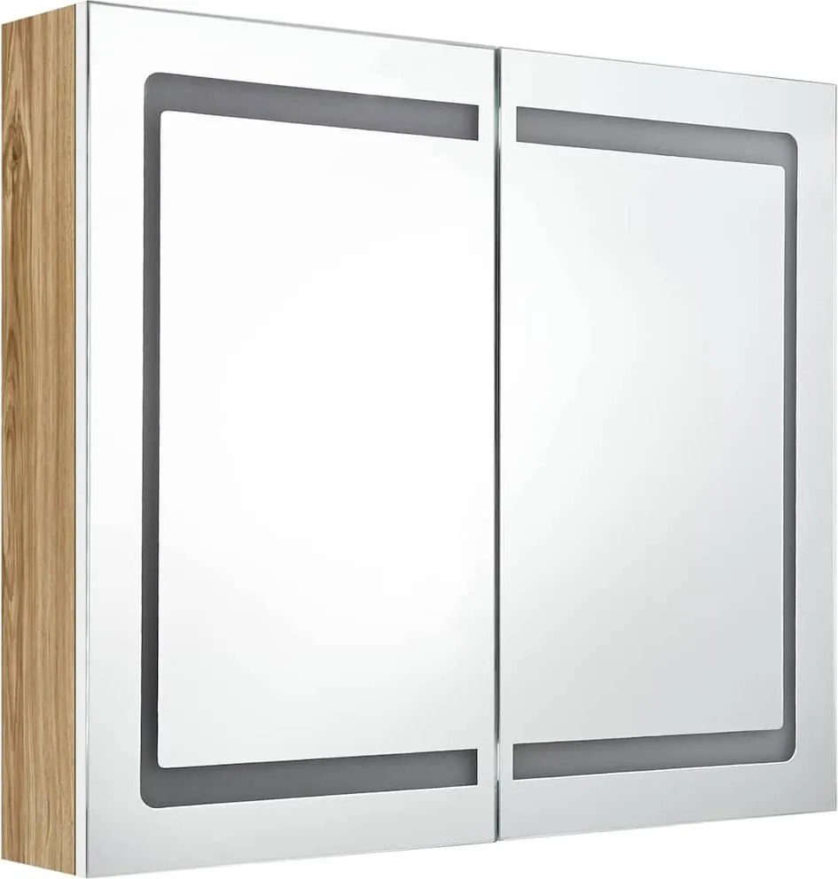 LED koupelnová skříňka se zrcadlem bílá a dub 80 x 12 x 68 cm 326516