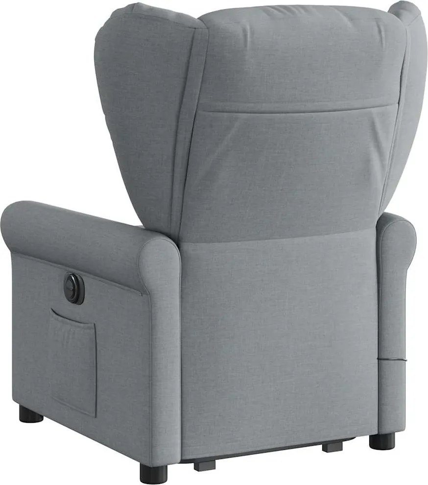 Zvedací masážní polohovací křeslo světle šedé textil 3303384