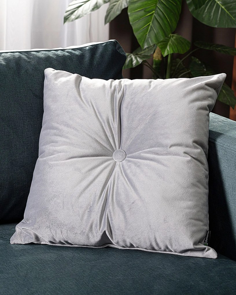 Sametový polštář Velvet s knoflíkem barva šedá látka lesklé, sametová