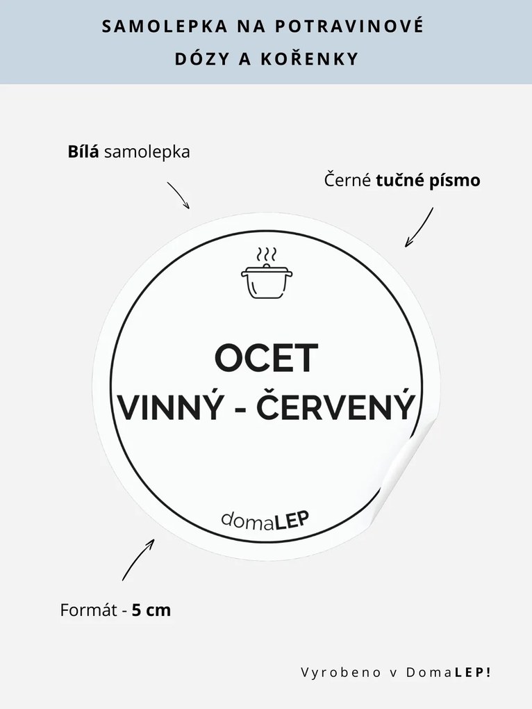Samolepka na dózu CUKR KOKOSOVÝ – bílá, 5 cm, tučné písmo