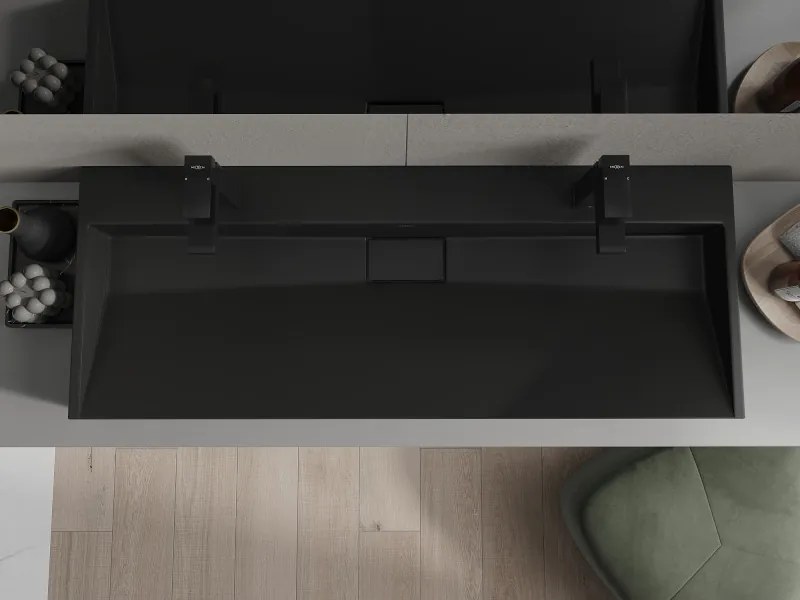Mexen Ava, umyvadlo na desku z konglomerátu 2/O 120 x 46 cm, černá matná, 23011272