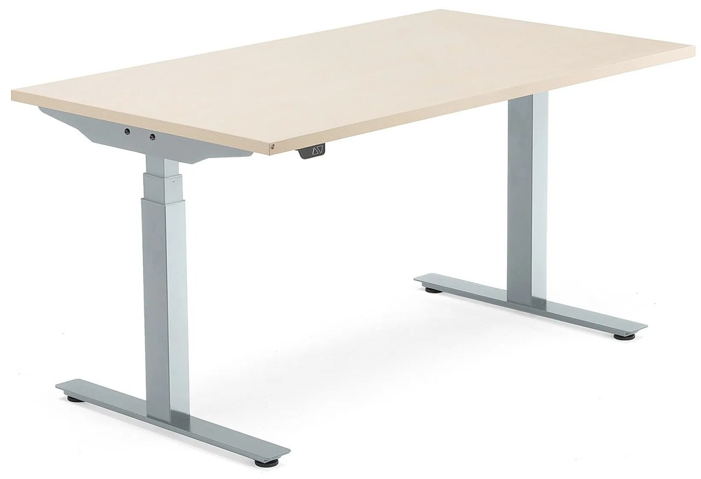 AJ Produkty Výškově nastavitelný stůl MODULUS, 1400x800 mm, stříbrný rám, bříza