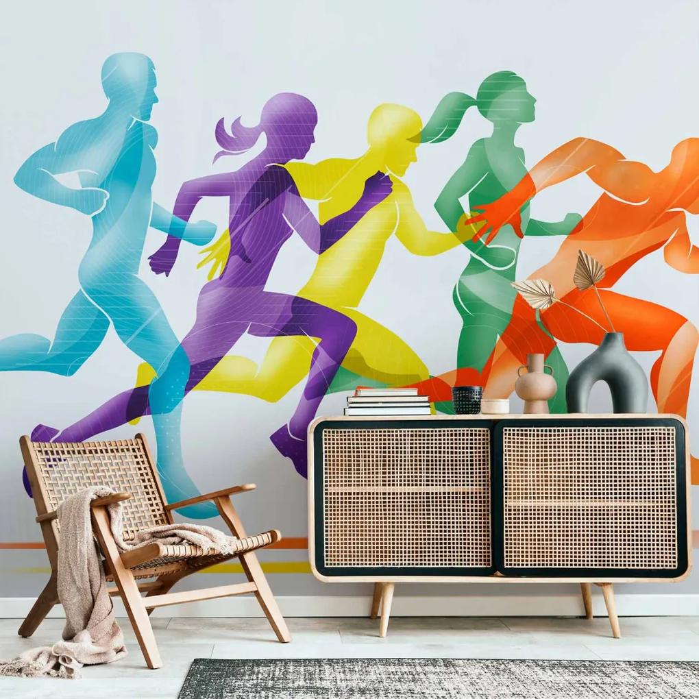 Fototapeta Soutěž v běhu - barevné siluety lidí cvičících běh