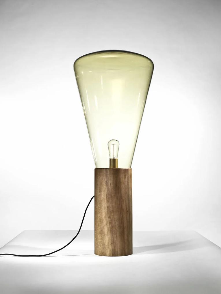 Designová lampa Brokis Muffins Wood 04 PC853 Barva skla: Amber - transparentní sklo, Barva el. vedení: Textilní kabel -  červený, Dřevo: dub evropský - černě mořený (CCS592)