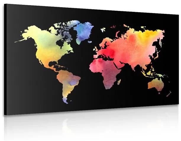 Obraz mapa světa v akvarelu na černém pozadí Varianta: 120x80