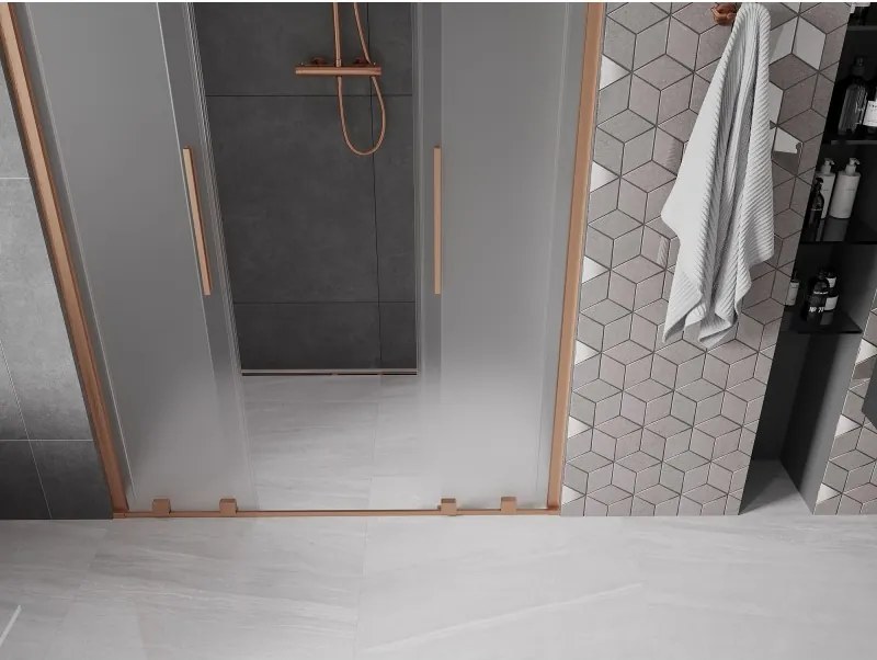 Mexen Velar L Duo, posuvné sprchové dveře do otvoru 160 cm, 8mm sklo námraza, měděná matná, 871-160-003-32-65