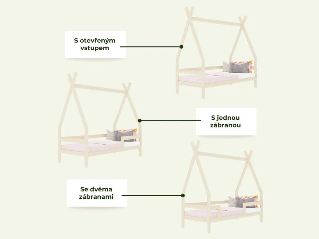 Benlemi Dětská dřevěná postel SAFE 5v1 ve tvaru teepee se zábranou Zvolte barvu: Cihlová, Zvolte rozměr: 90x180 cm, Zvolte zábranu: Se dvěma zábranami