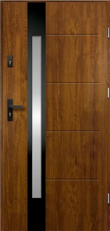 O.K. Doors® P55 Vchodové dveře Ariadna, 90 P, rozměr vč. zárubně: 1000 × 2070 mm, ocel, pravé, dub zlatý, prosklené
