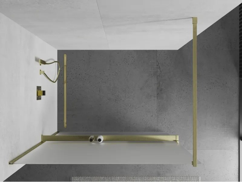 Mexen Kioto+, sprchová zástěna Walk-In s poličkou a věšákem 80 x 200 cm, 8mm sklo námraza, zlatý matný profil, 800-080-121-55-30