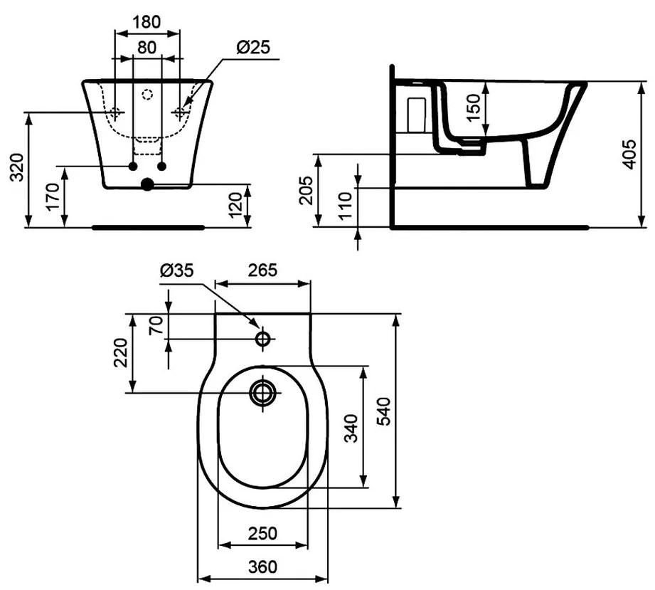 Ideal Standard Connect Air- Závěsný bidet 36x54cm, E026601