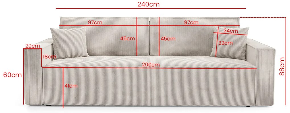 Eka Pohovka BASIC, 240 cm Barva látky: POSO 55 (Světlá šedá)