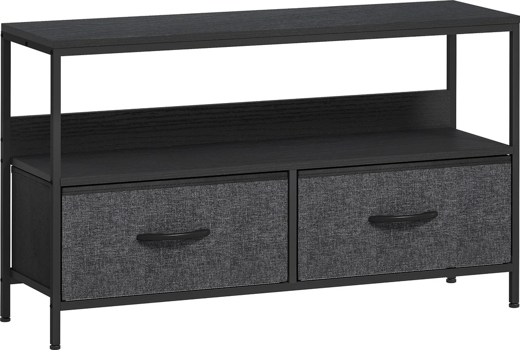 HOMCOM TV skříňka Lowboard se 2 zásuvkami, otevřeným prostorem, pro televizory do 47 palců, 98 x 29 x 56 cm, černá + tmavě šedá