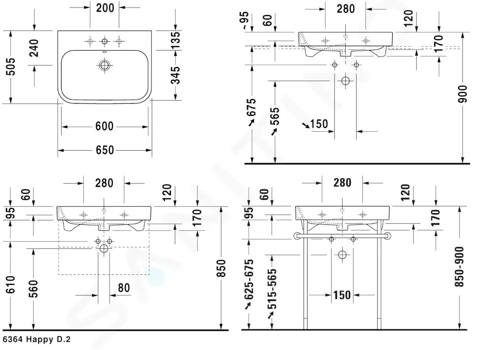 DURAVIT - Happy D.2 Umyvadlo 650x505 mm, s přepadem, s otvorem pro baterii, bílá (2318650000)