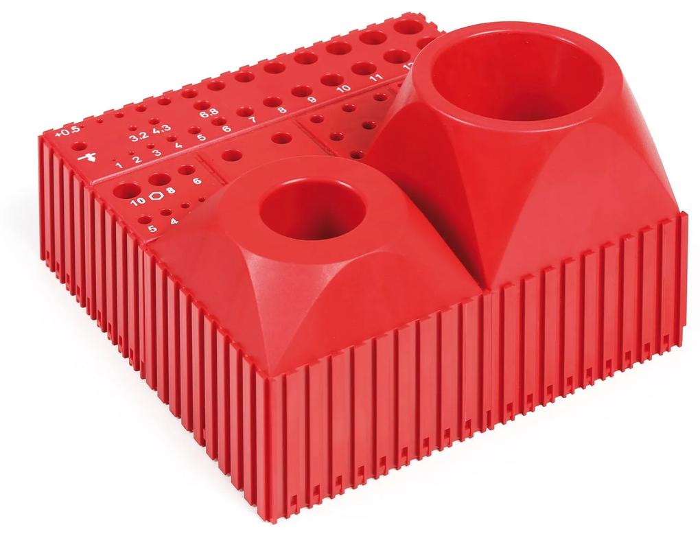 Plastový box na nářadí s válcovou stopkou D32, modul 5x5, 1 dutina, červená