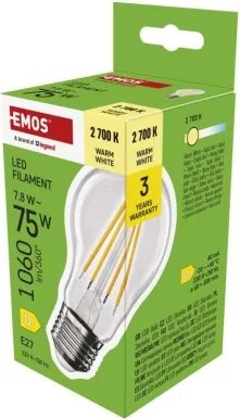 Emos lighting LED žárovka Filament A60 / E27 / 7,8 W (75 W) / 1060 lm / teplá bílá 1525743205