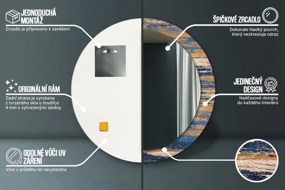 Kulaté dekorativní zrcadlo Abstraktní dřevo fi 80 cm