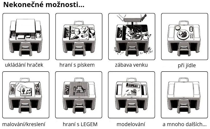 Dětský stoleček se dvěma židličkami TEGGI MULTIFUN - grafitový/hořčicový