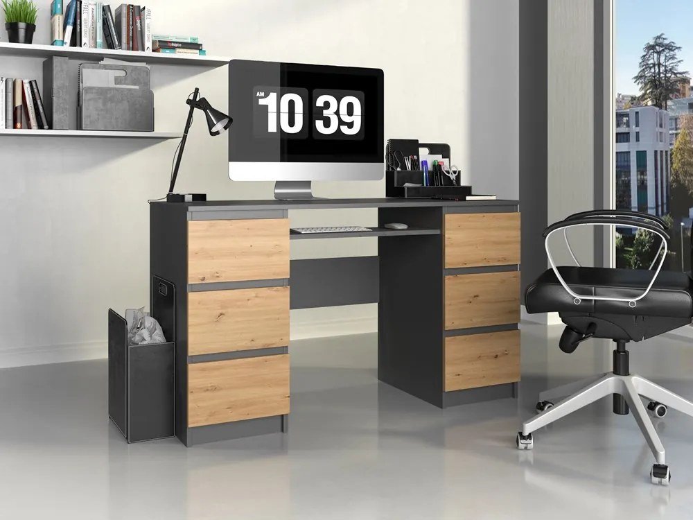 TPS Psací stůl s šuplíky KUBA 130 cm - Antracit / Dub artisan