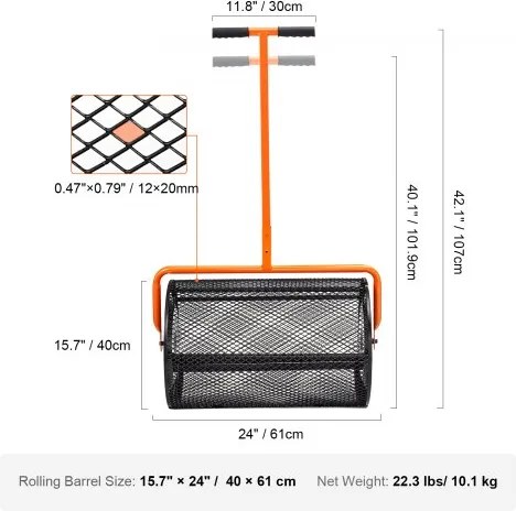 Rozmetadlo kompostu, 62–65 cm výškově nastavitelná rukojeť, 61 cm