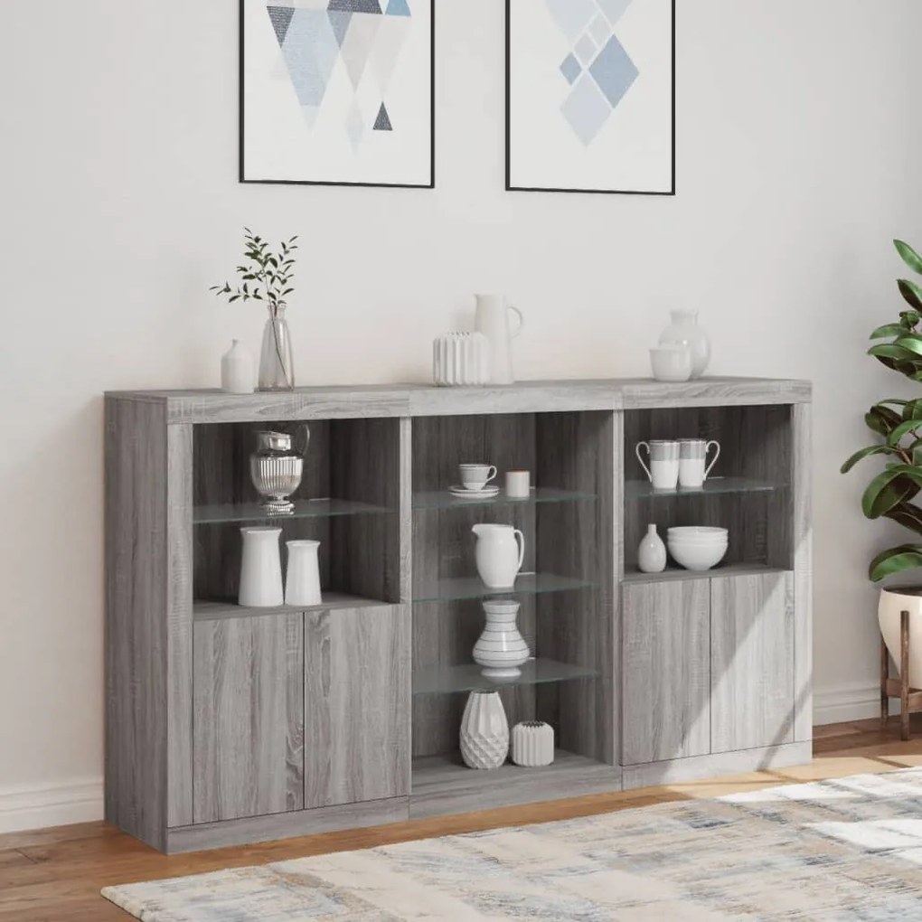 Příborník s LED osvětlením šedý sonoma 181,5 x 37 x 100 cm 3209182