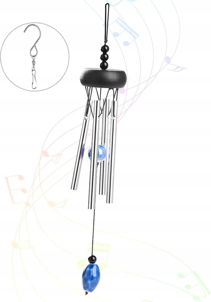 Mini větrné zvonky 4 palce – černé, zahradní dekorace, Dárek