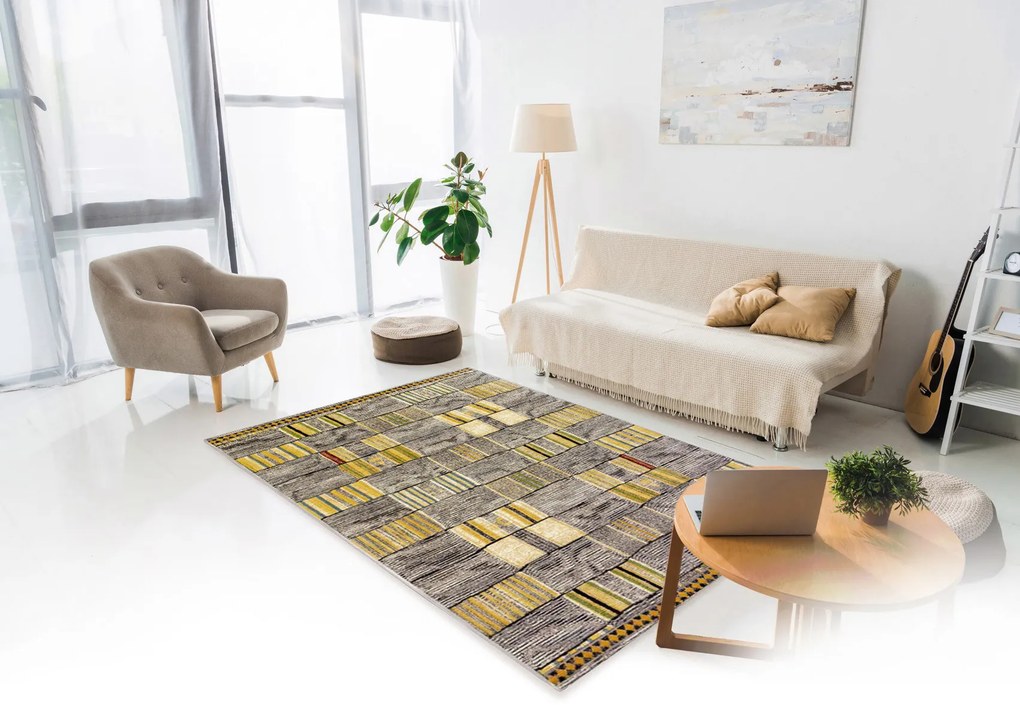 Oriental Weavers, Kusový koberec Zoya 820 E – na ven i na doma, 200x285, žlutá, chodba / předsíň