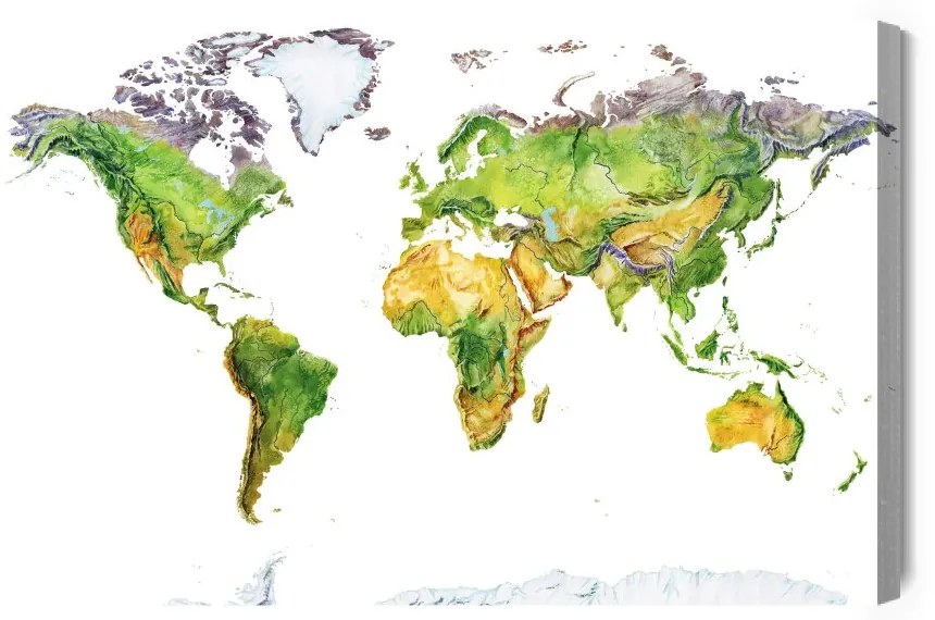 Obraz Fyzická Mapa Světa Nedostatek Nedostatek Plátno Canvas 100x70