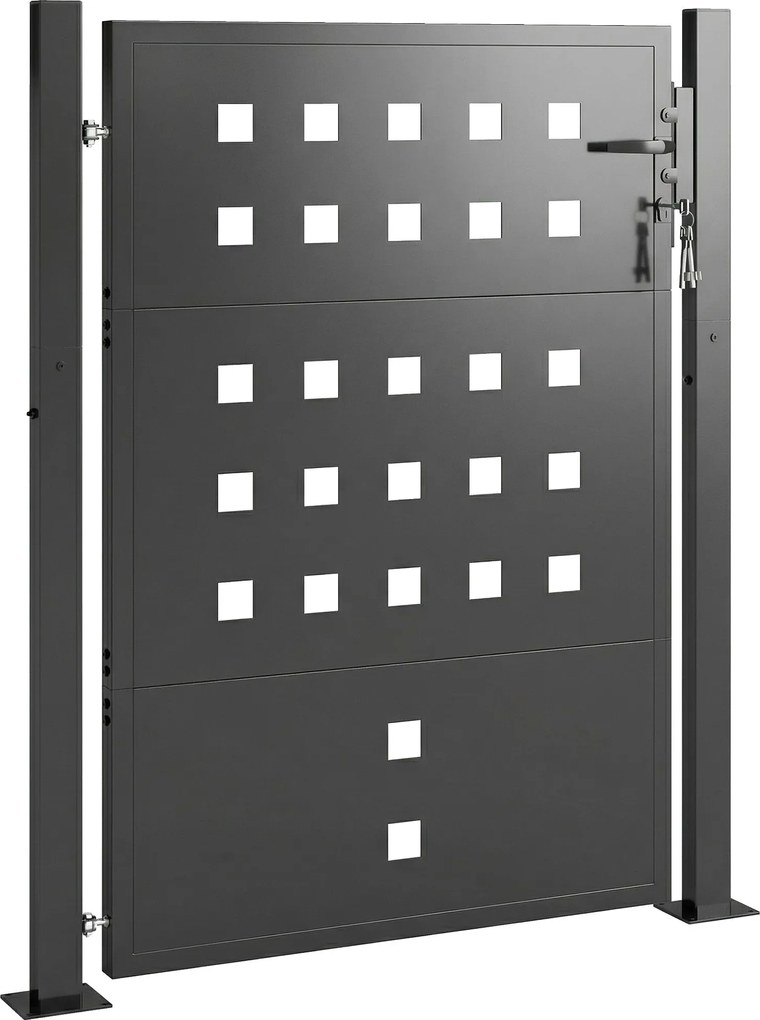 Outsunny pozinkovaná ocelová zahradní branka s madlem, zámkem a 3 klíči, 105 × 130 cm, tmavě šedá | Aosom