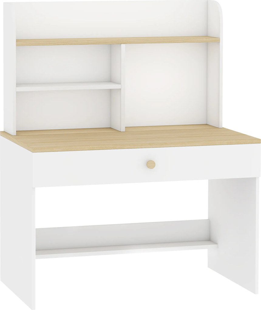 AIYAPLAY Dětský psací stůl, dětský stůl se zásuvkou, knihovnou a úložným prostorem pro děti 3-8 let, 80 x 50 x 100 cm, bílý