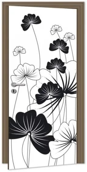 DL-039 Samolepicí fototapety na dveře Černé květy | 95 x 210 cm