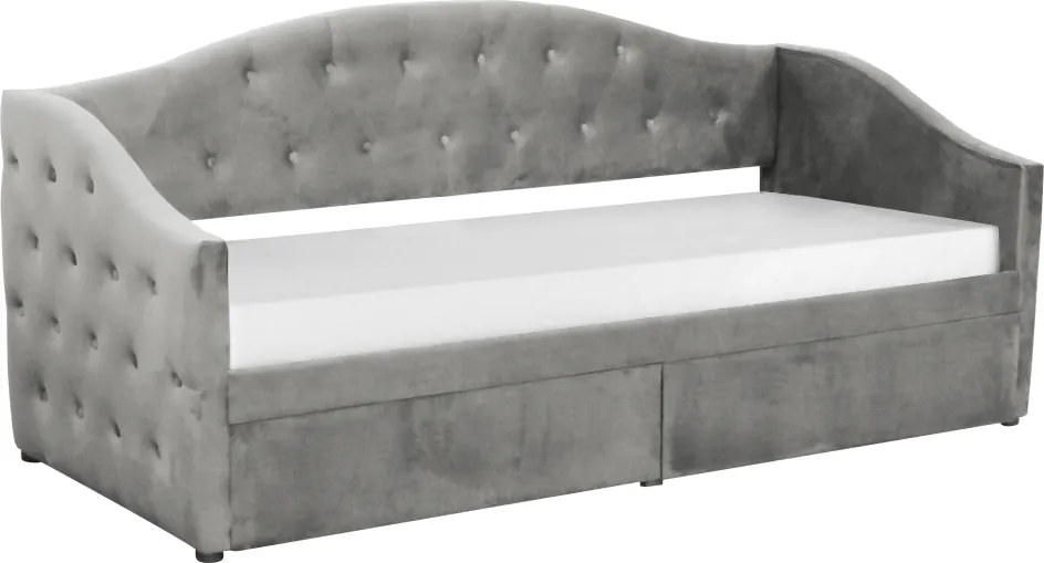 Postel s úložným prostorem, 90x200, šedá Velvet látka, ZASKA