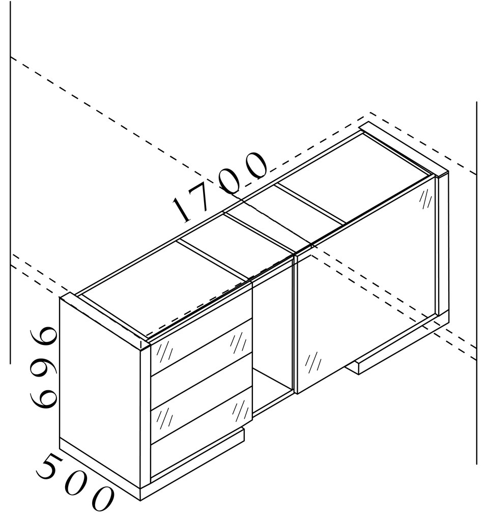 NABYTEK-DESIGNOVY.CZ - DLKB176 - Komoda SOLID pro manažerské opěrné stoly, se zásuvkami na obou stranách, 170cm, jilm royal/bílá